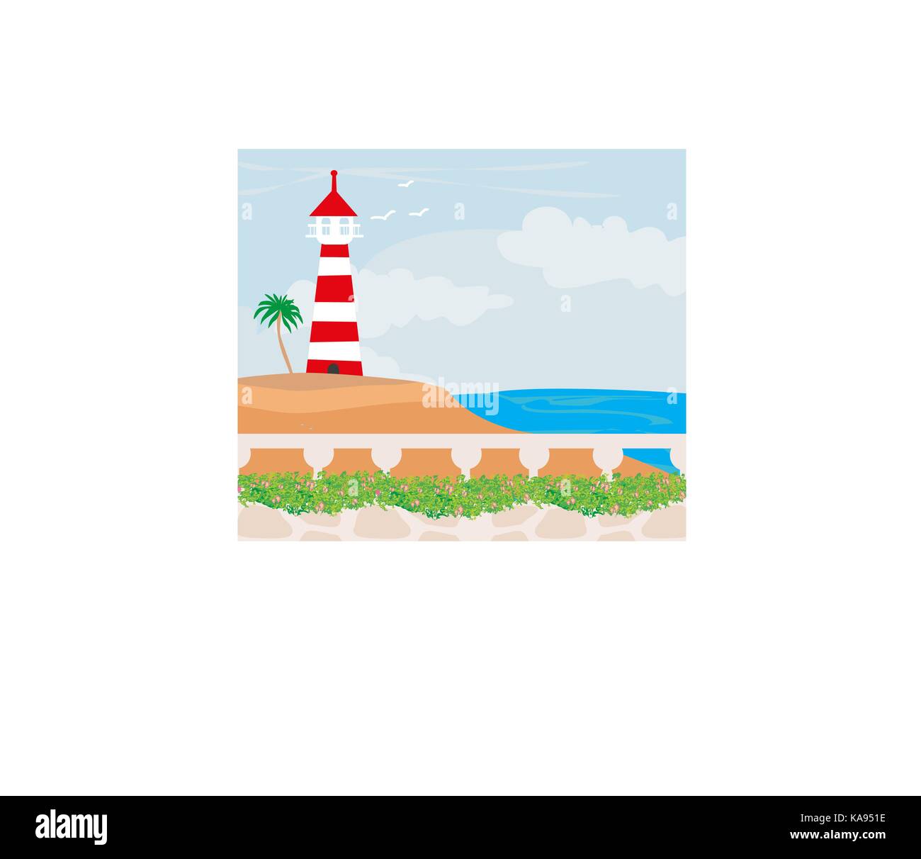 Lighthouse sunset on beach Stock Vector Images - Alamy