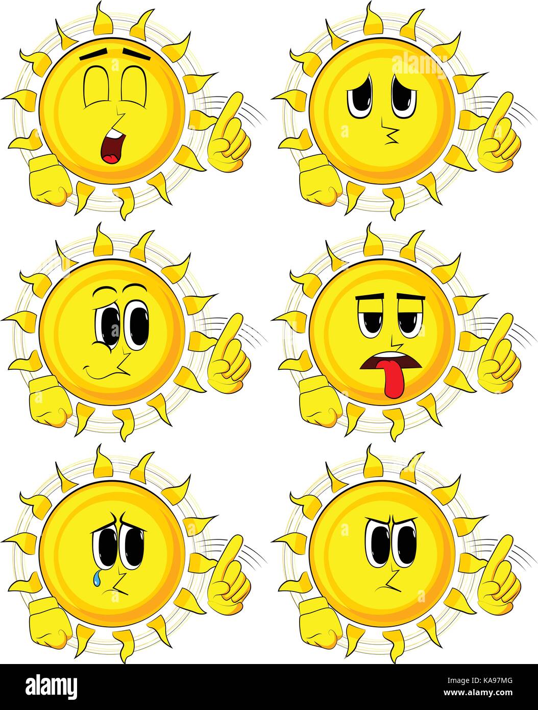 Cartoon sun saying no with his finger. Collection with sad faces ...