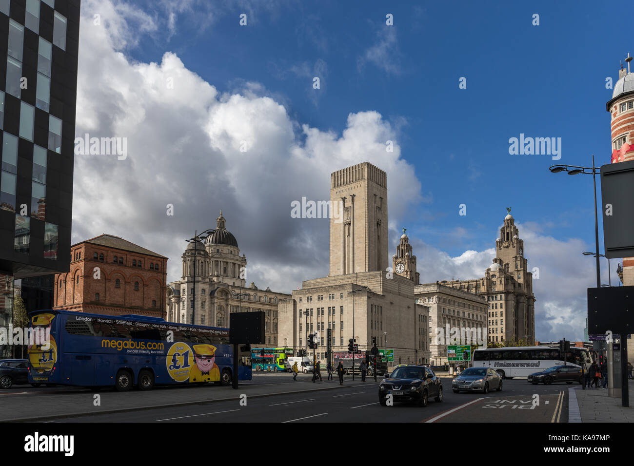 View along The Strand street in Liverpool, Merseyside, UK Stock Photo ...