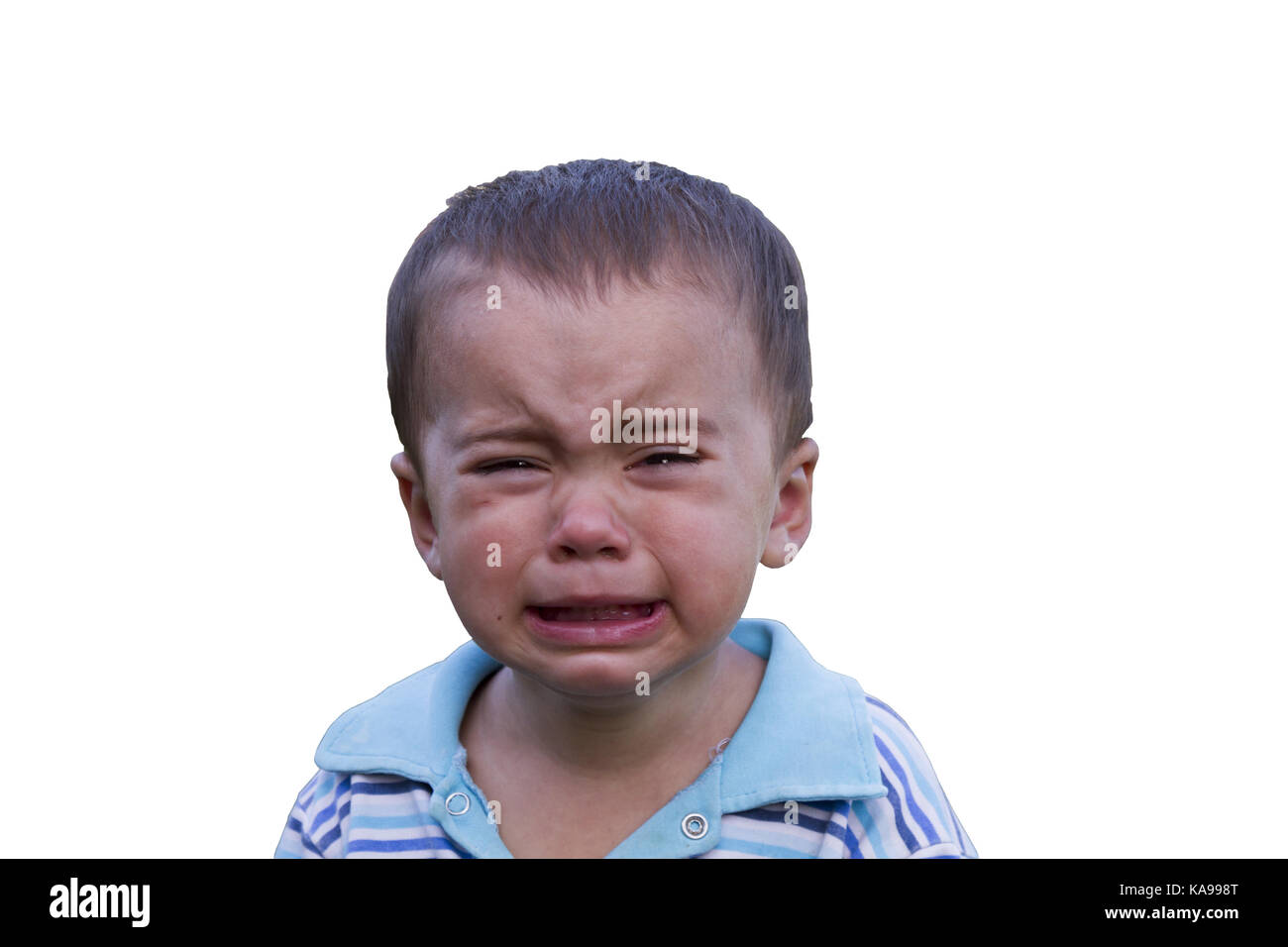 The little boy is crying loudly on white background Stock Photo - Alamy