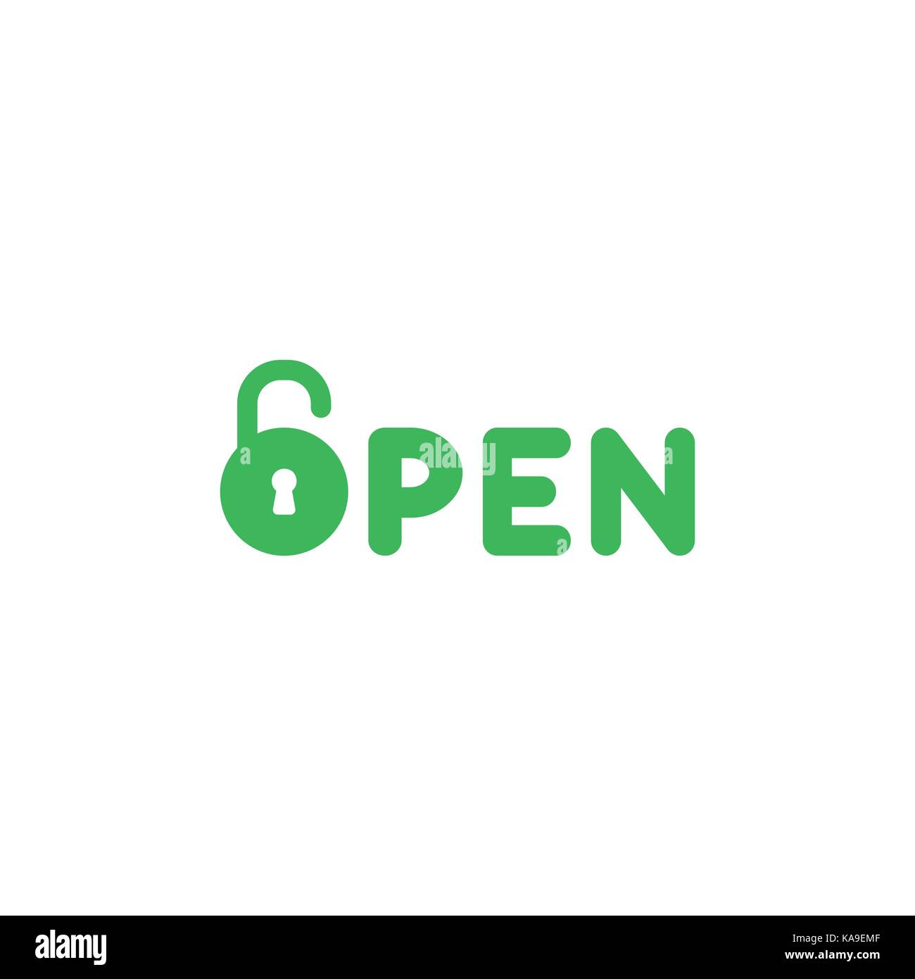 Flat design style vector illustration concept of green open text with ...