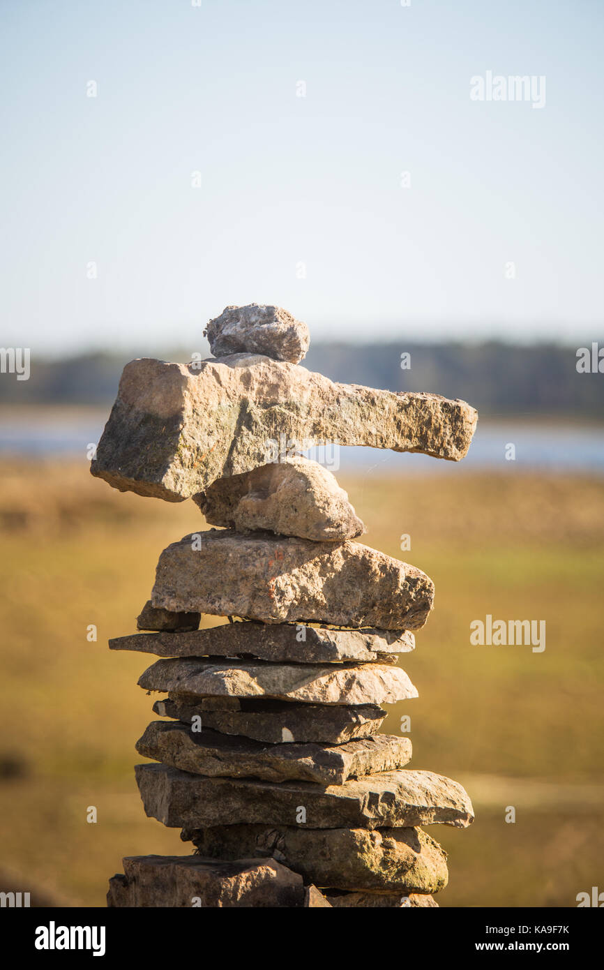 Sunny riverside landscape of a dried river bed and rocks. Stone ...