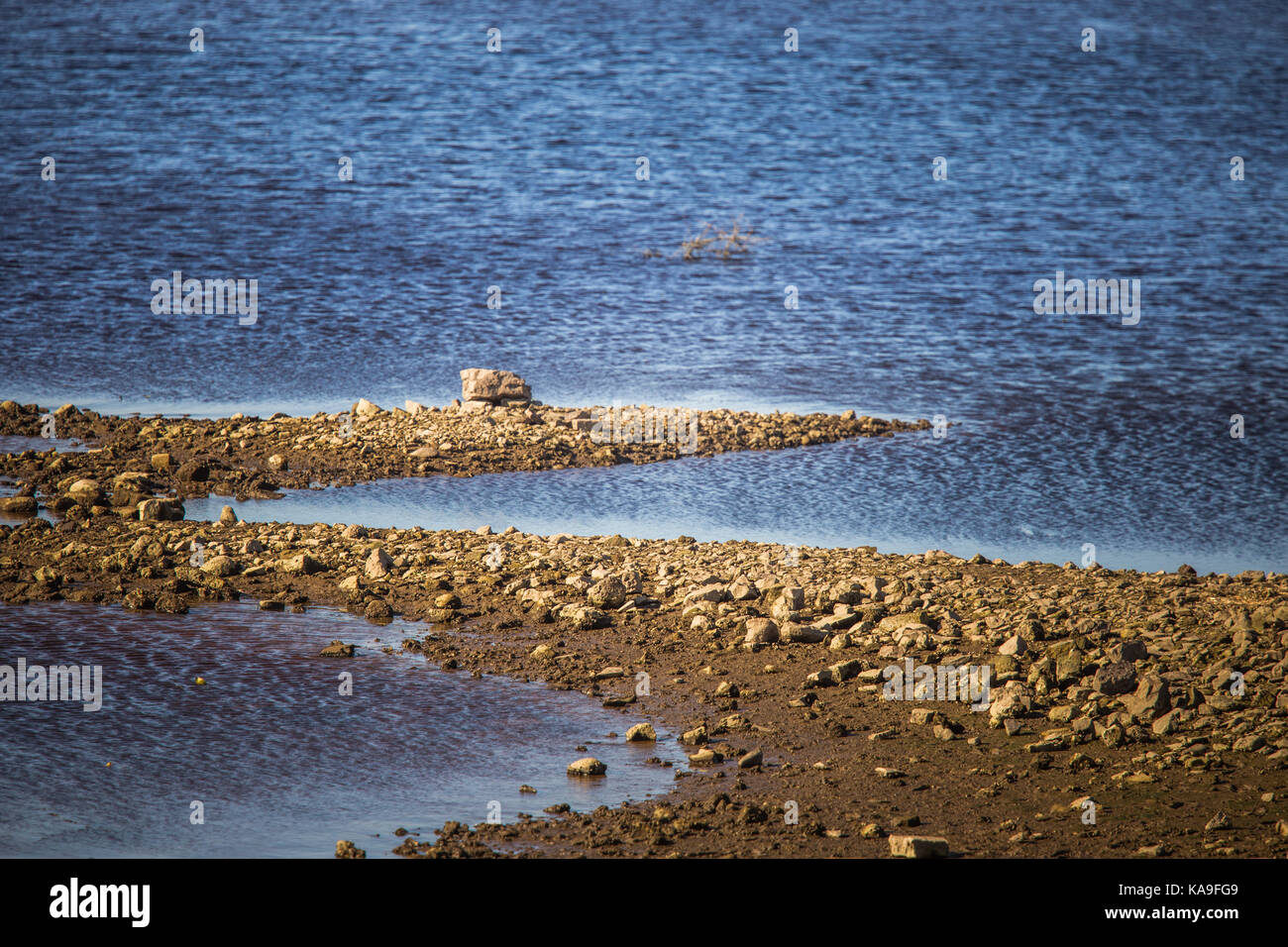 Sunny riverside landscape of a dried river bed and rocks. Stone ...
