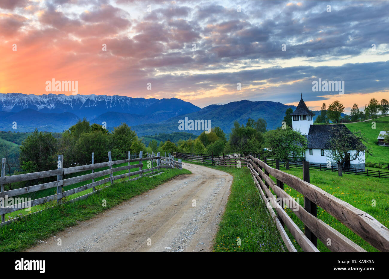 Traditional easy mountain Monastery and stunning sunset,Bran ...