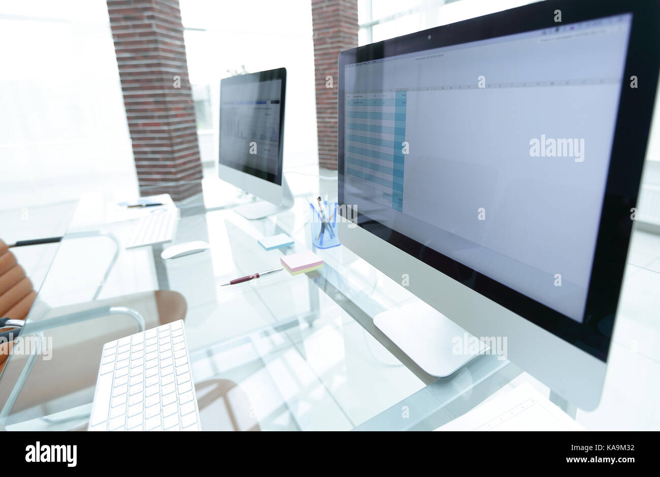 stylish workplace with computer in modern office Stock Photo - Alamy