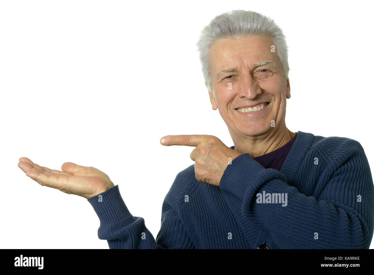 happy senior man pointing Stock Photo - Alamy