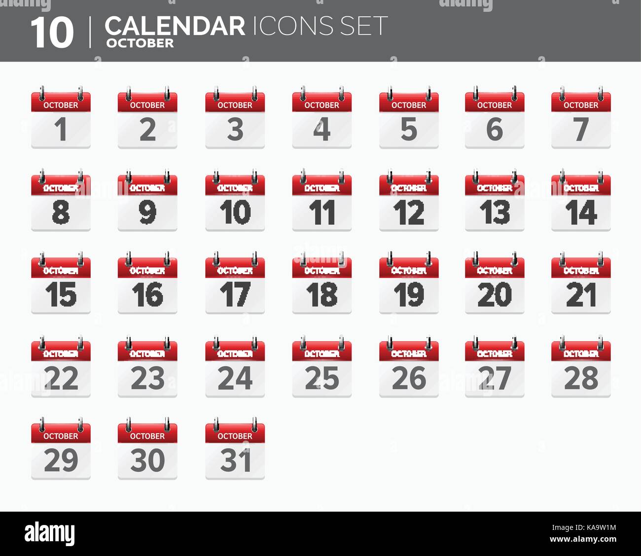 October. Calendar icons set. Date and time. 2018 year Stock Vector ...