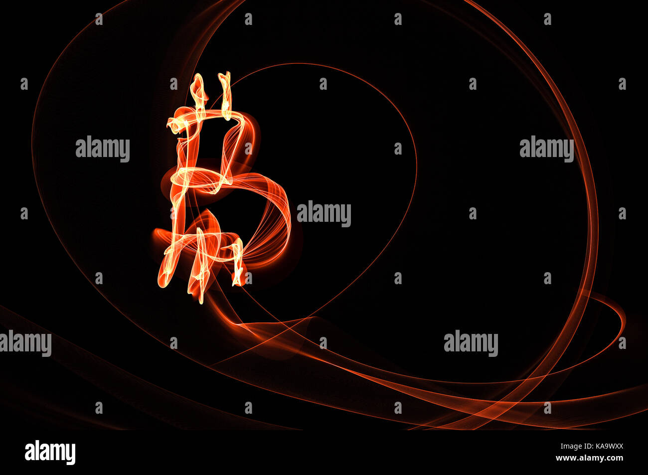 Bitcoin sign over black background. Light painting Stock Photo - Alamy
