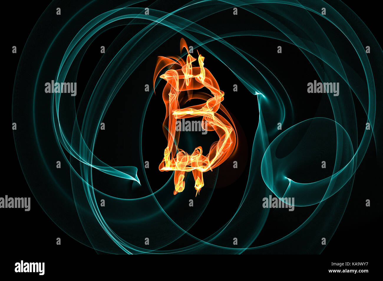Bitcoin sign over black background. Light painting Stock Photo - Alamy