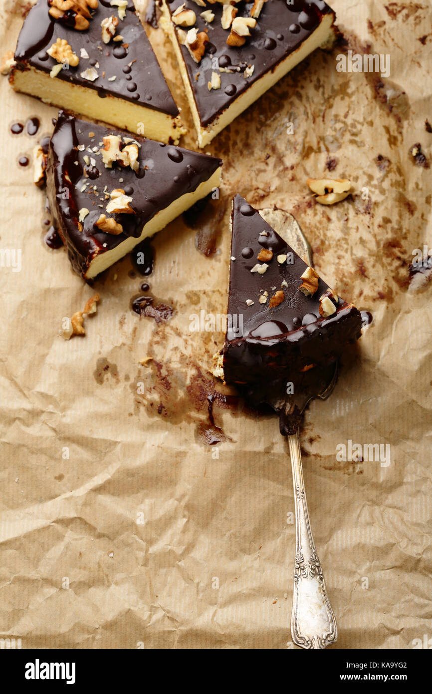 Slice of cheesecake, food top view Stock Photo - Alamy