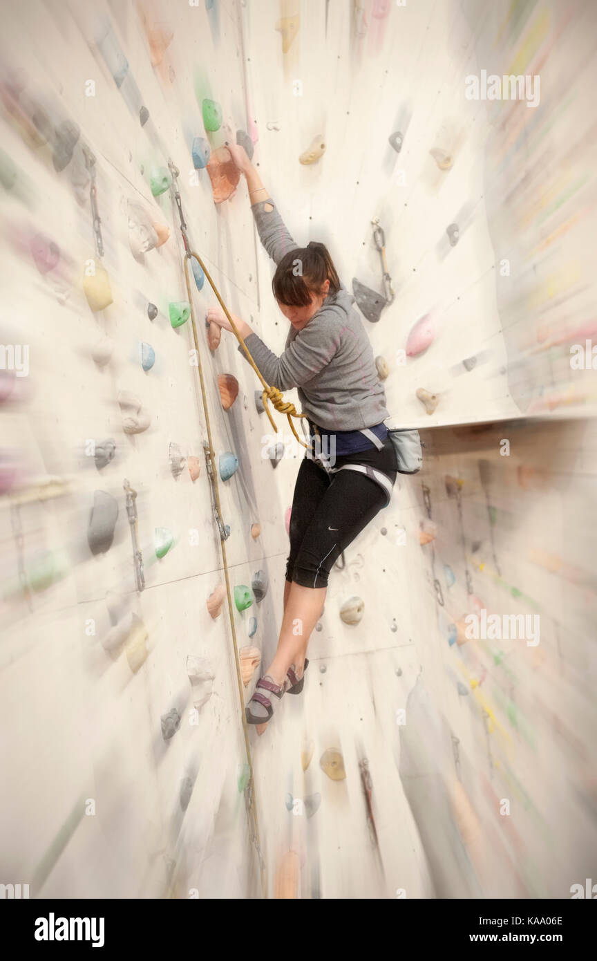 Young Woman Climbing at the Ratho International Climbing Centre ...