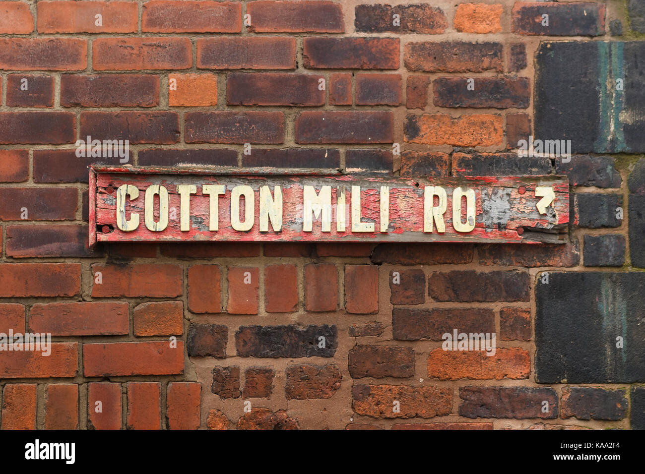 Cotton Mill Road, and old road sign in the industrial quarter of ...