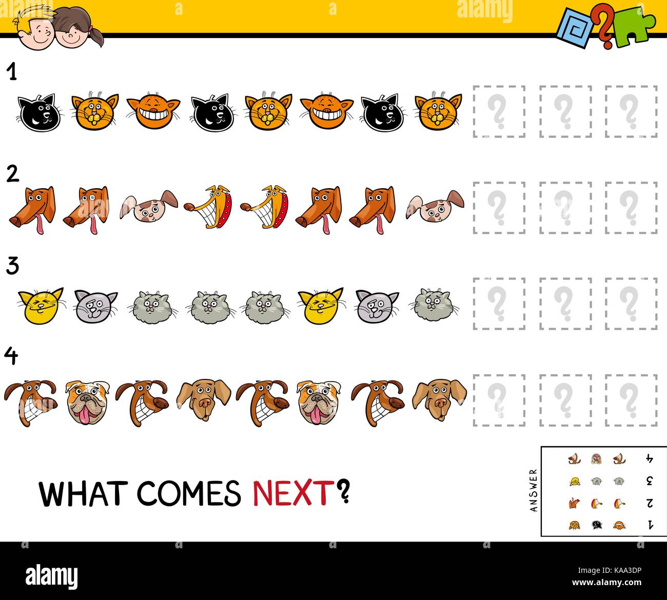 Cartoon Illustration of Finishing the Pattern Educational Activity Game ...