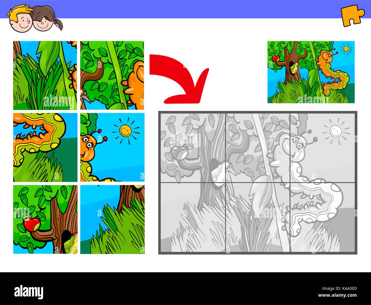 Cartoon Illustration of Educational Jigsaw Puzzle Activity Game for ...