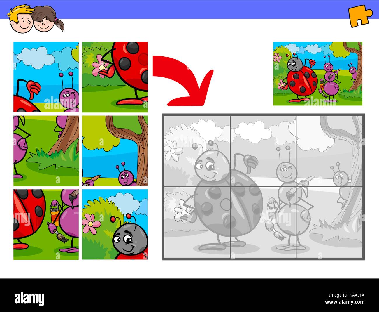 Cartoon Illustration of Educational Jigsaw Puzzle Activity Game for ...