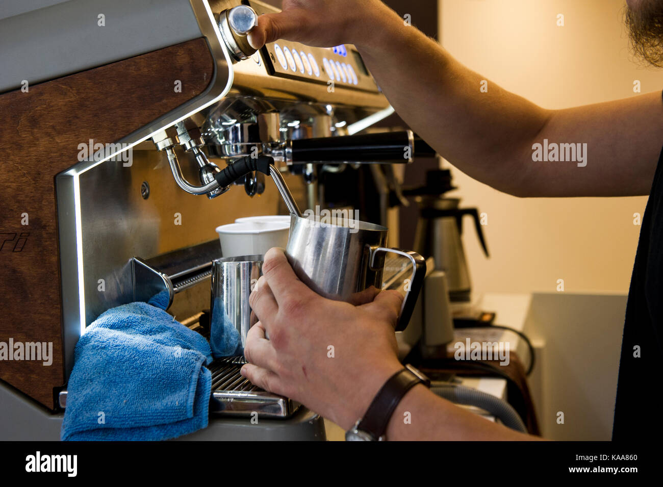 An industrial coffee machine prepares a morning coffee Stock Photo - Alamy