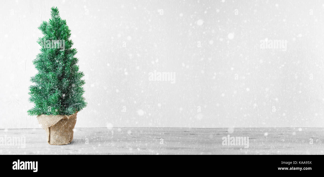 Christmas Tree, Gray Cement Background, Copy Space, Snowflakes Stock ...