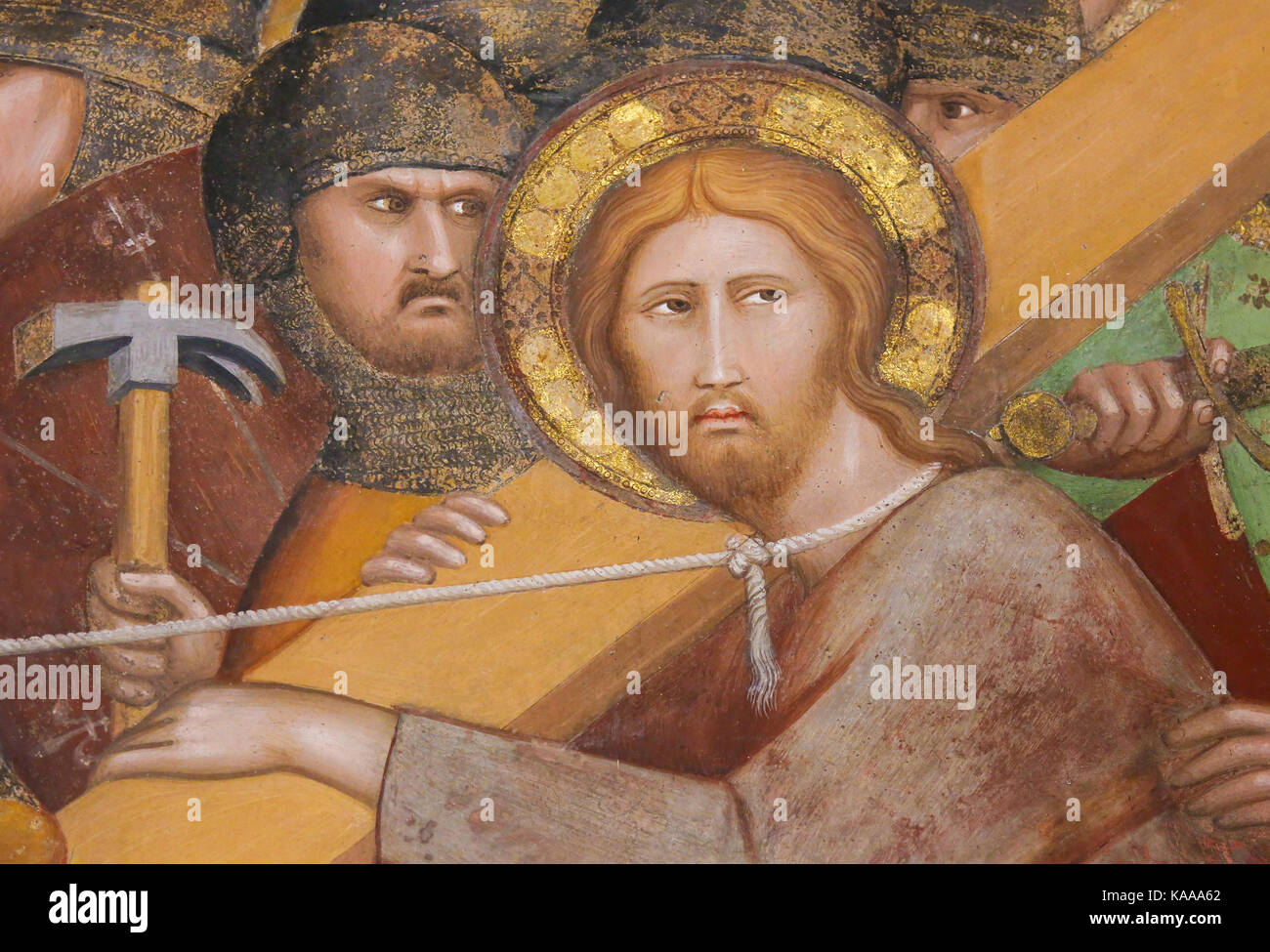 Renaissance Fresco depicting Jesus carrying the cross on the Via ...