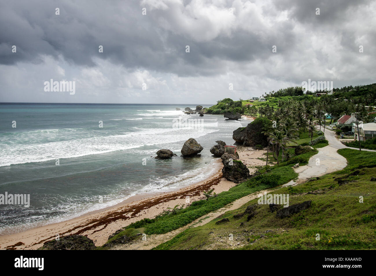 Beautiful and rugged Bathsheba Beach on the east coast of Barbados ...