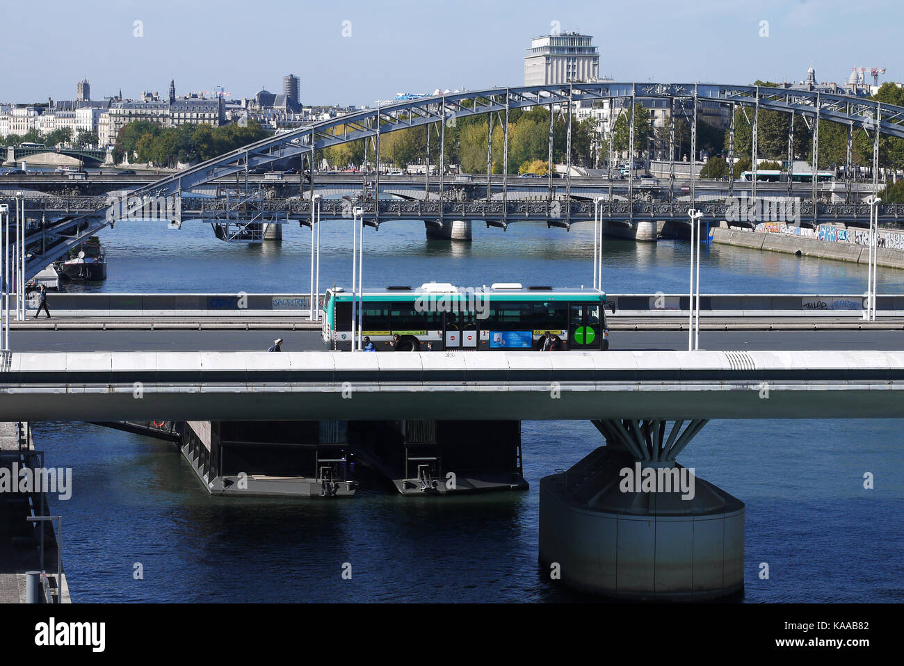 View of the Charles de Gaulle bridge and the river Seine, seen from the ...