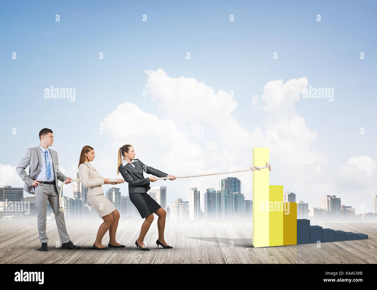 Businessteam working in collaboration making diagram grow and progress ...