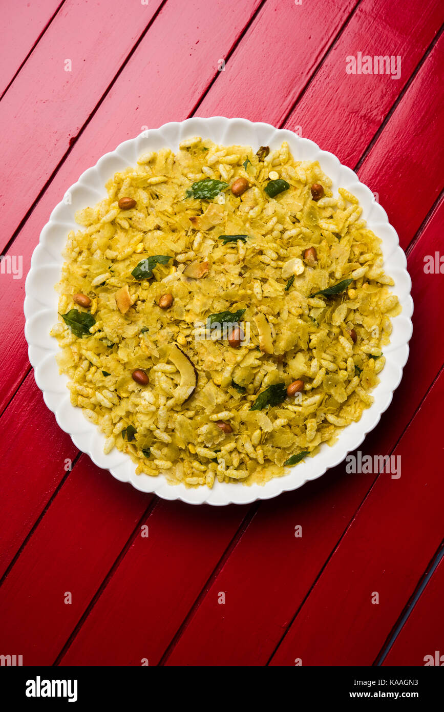Indian traditional and popular snack poha chivda or chivada made from ...