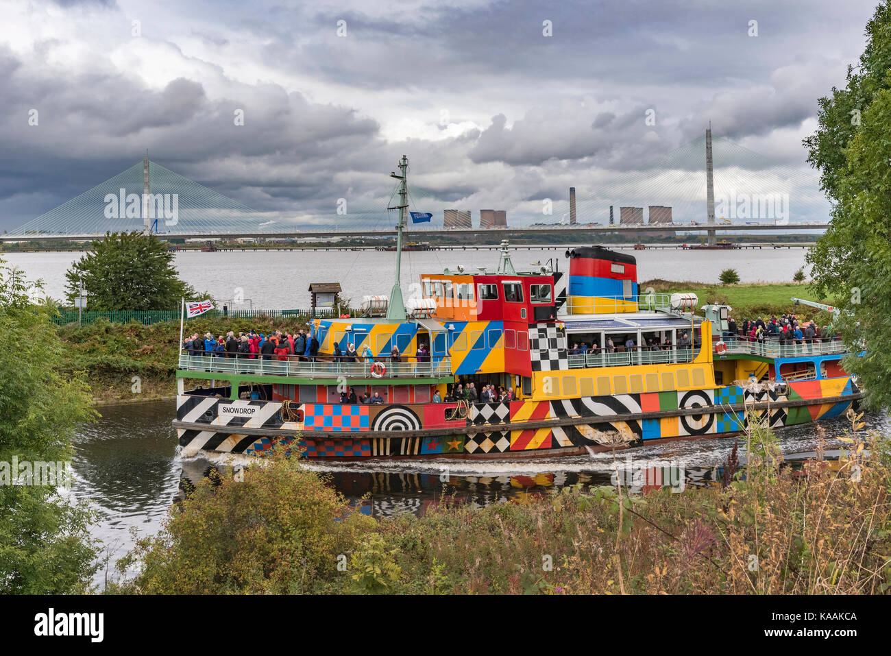 Mersey dazzle ferry Snowdrop on the Manchester ship canal at Runcorn ...
