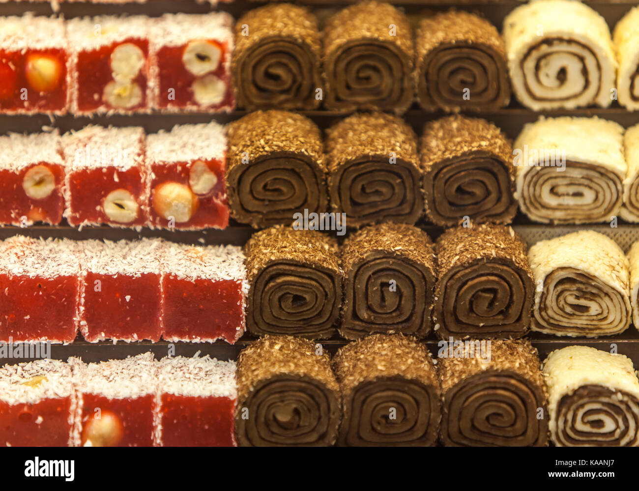 View at the various traditional turkish sweets Stock Photo - Alamy
