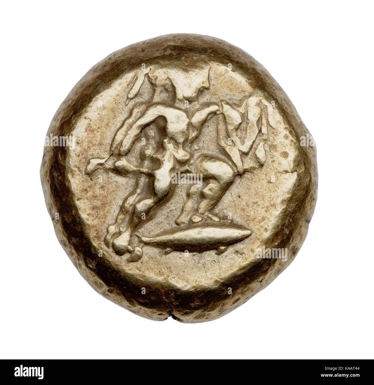 This ancient coin, a stater from Kyzikos, features a depiction of the ...