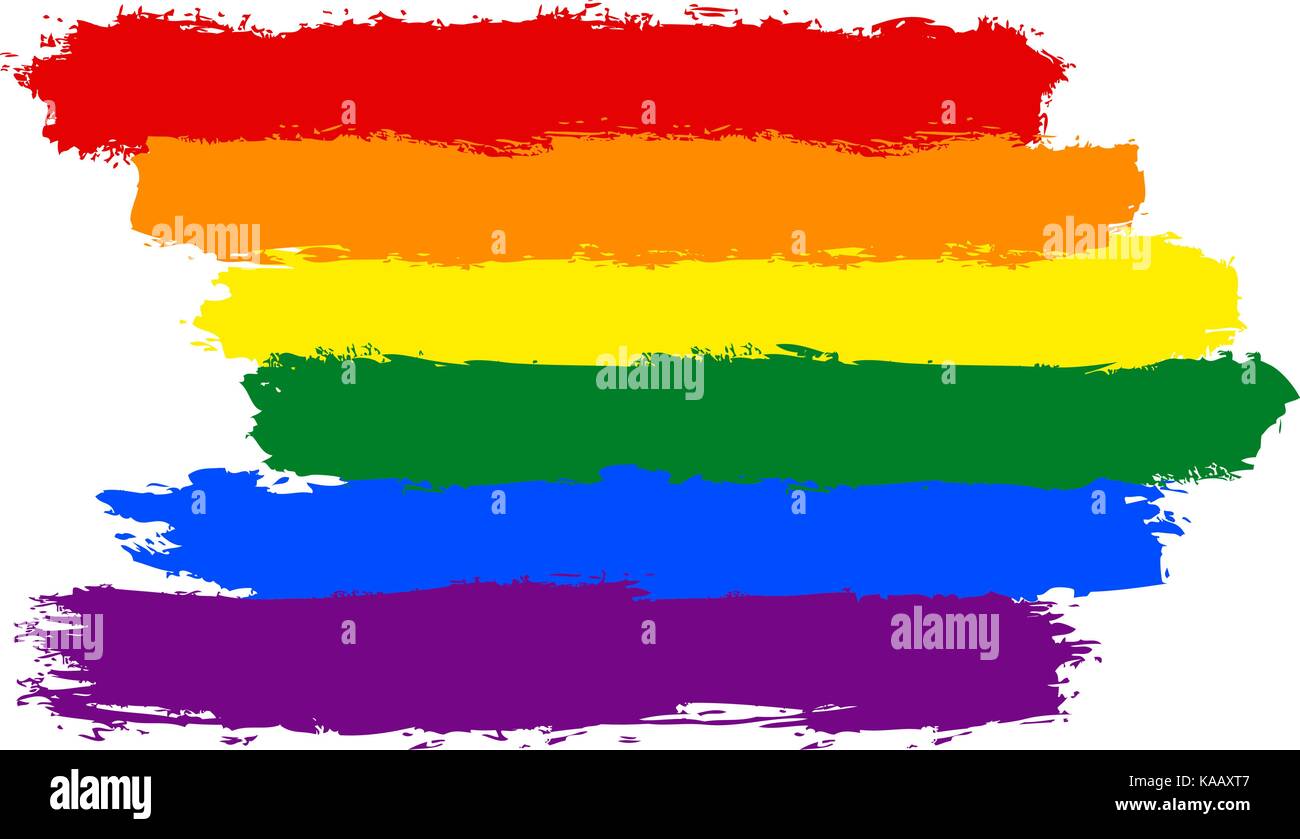 Rough paint brush stroke made in the colors of the rainbow pride flag ...