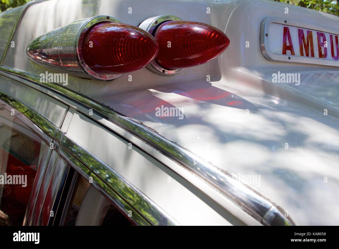 Red bullet lights on a vintage Pontiac Bonneville ambulance at the 37th ...