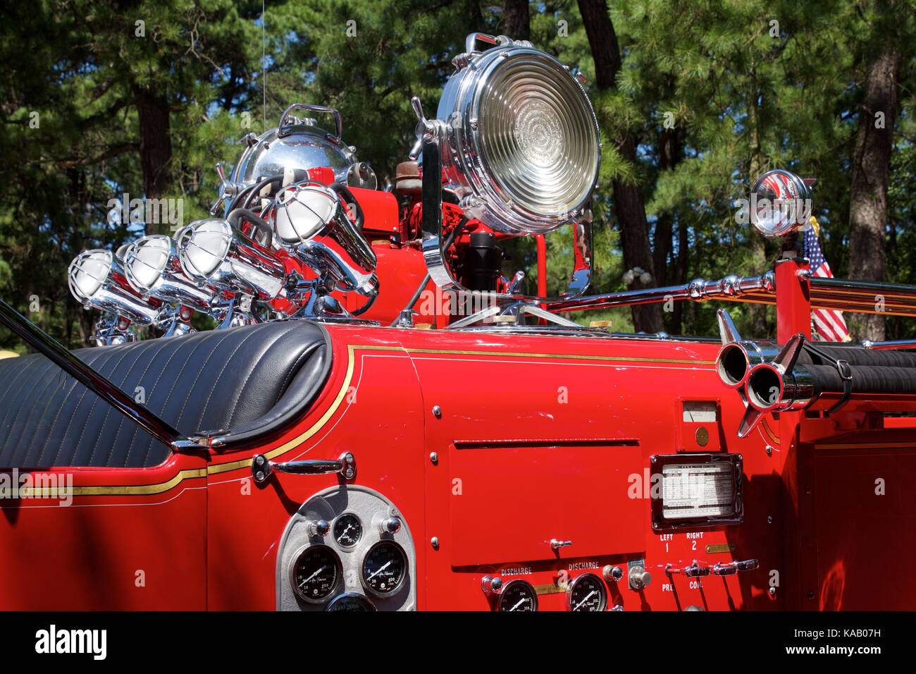 Retro search lights atop a 1948 Ward LaFrance fire engine at the 37th ...