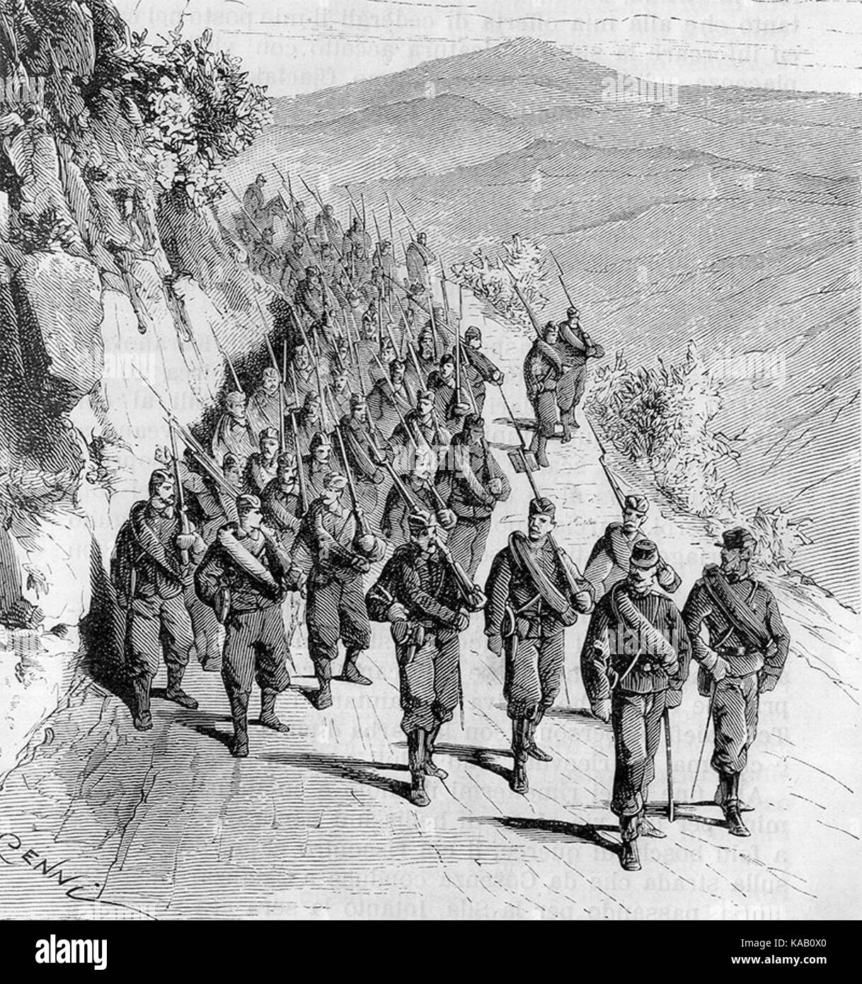 Serbian soldiers marching in 1876, drawing Stock Photo - Alamy