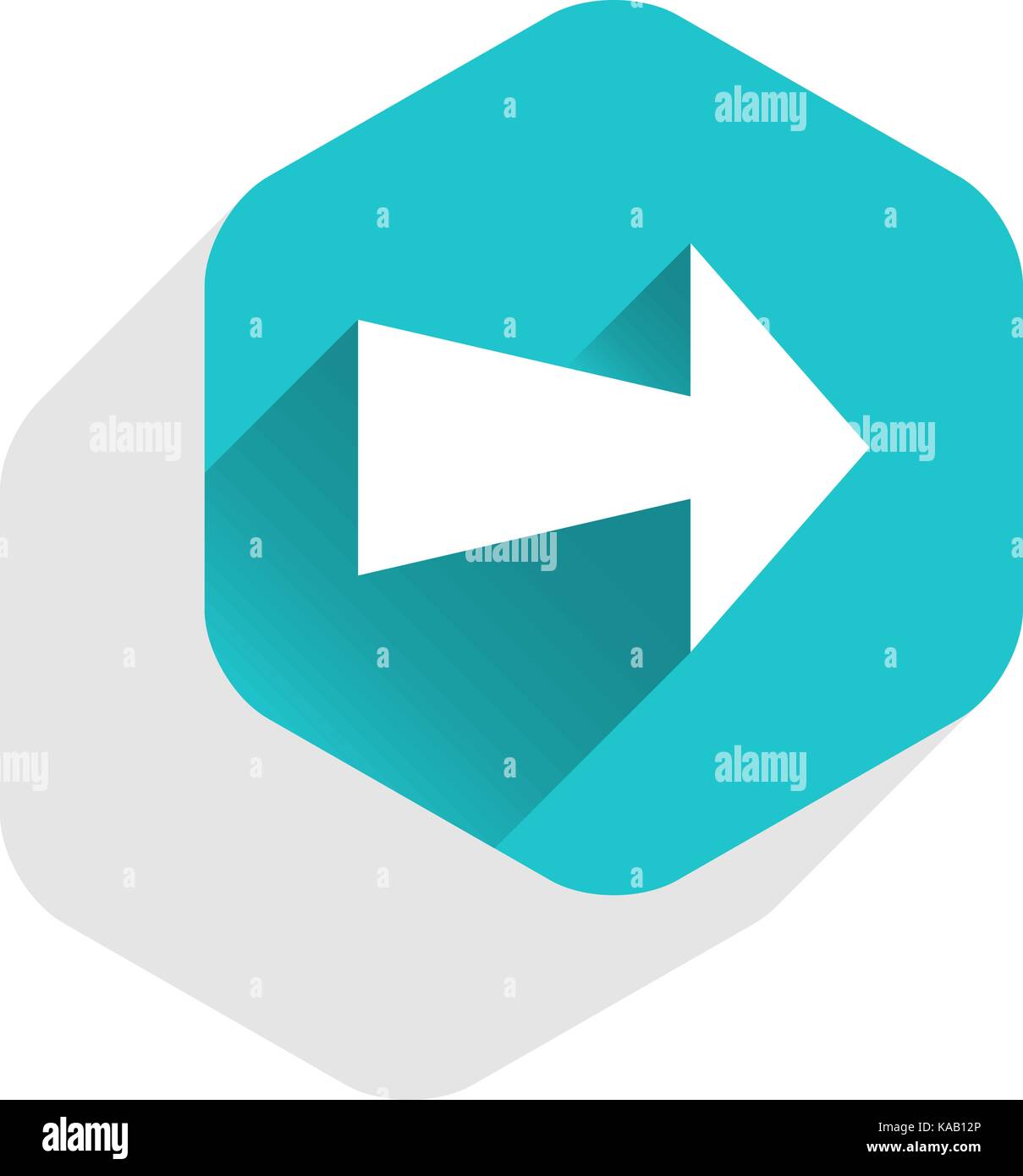 Arrow sign direction icon in hexagon shape. Flat web internet button in ...