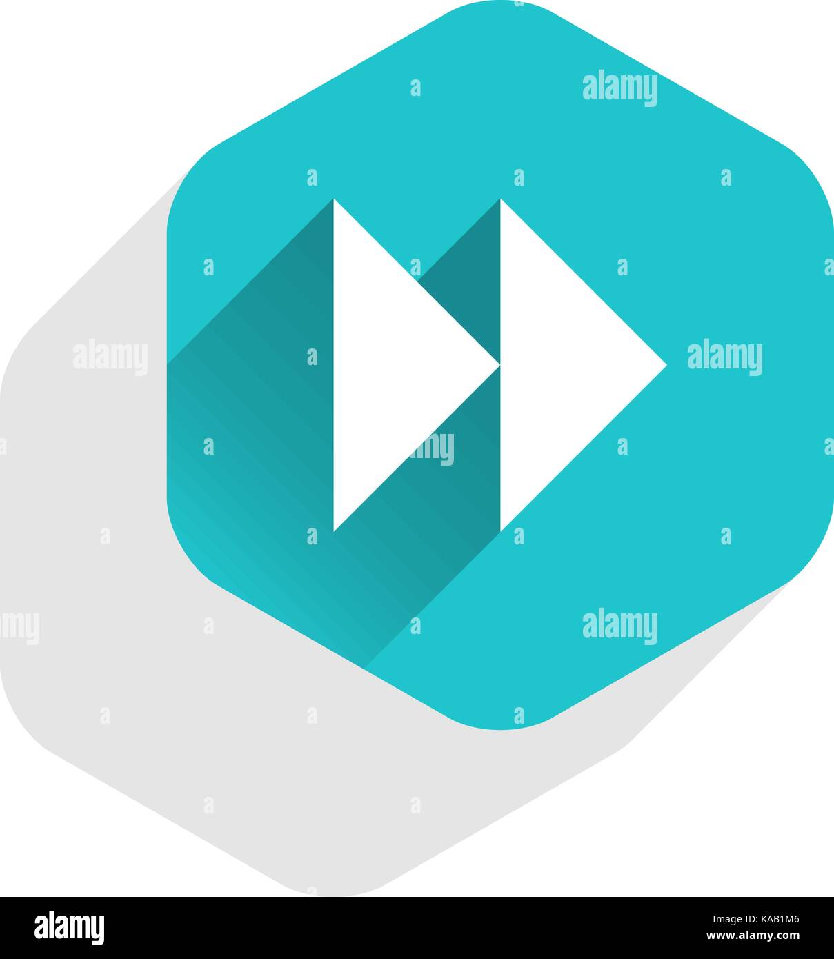Arrow sign forward or backward icon in hexagon shape. Multimedia audio ...
