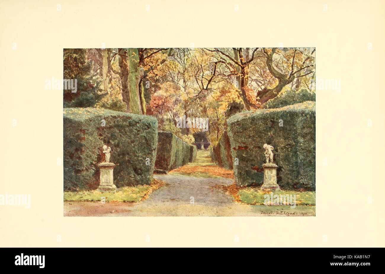 This illustration depicts a variety of traditional English gardens ...