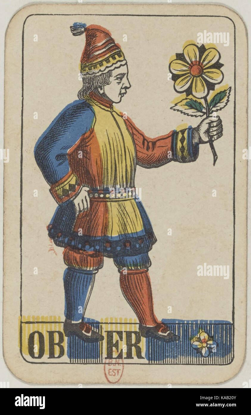 Swiss card deck 1850 Ober of Flowers Stock Photo - Alamy