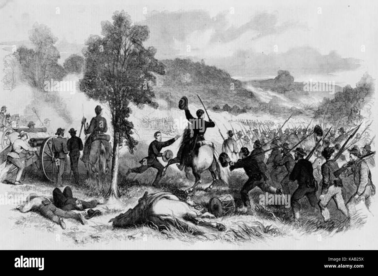 Historical scene depicting battlefield Black and White Stock Photos ...