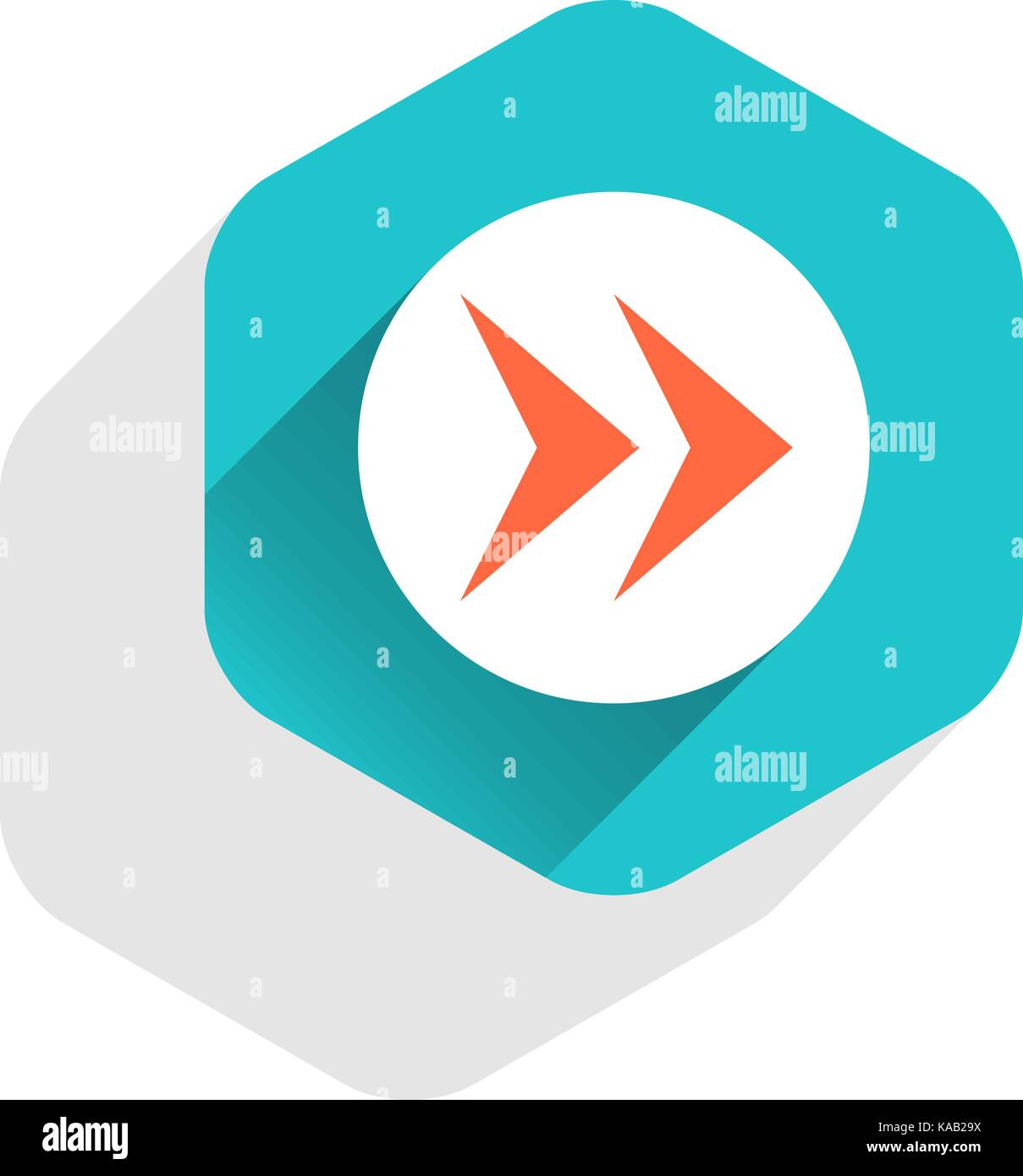 Arrow sign on round icon in hexagon shape. Web internet button in flat ...