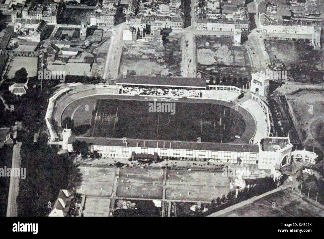 A historical photograph of the Stade Olympique in Antwerp, taken during ...