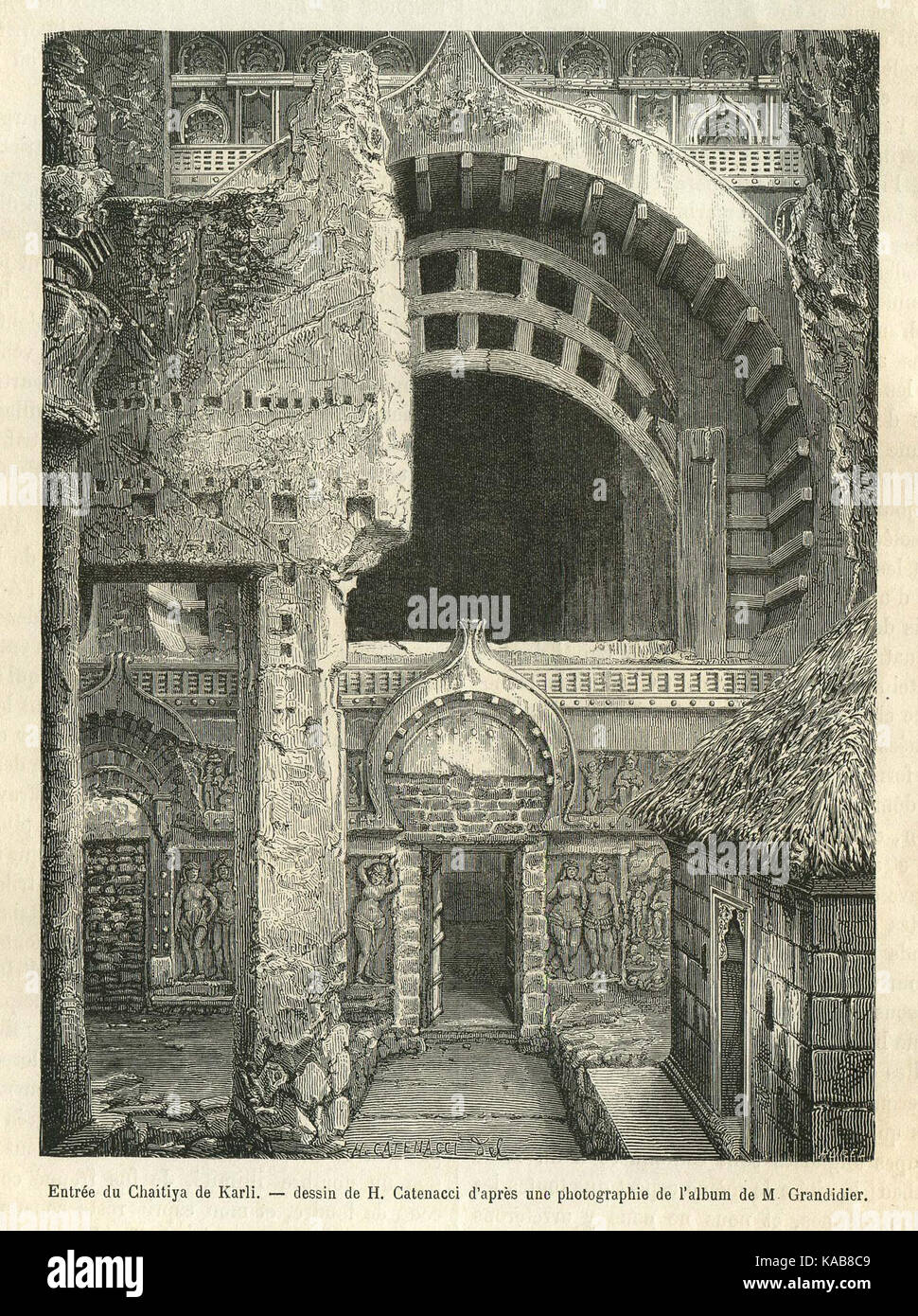 The entry to the vestibule of the chaitya, an engraving by Catenacci ...