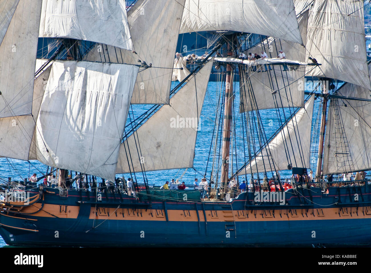 Tall Sailing Ship HMS Surprise, on San Diego Bay, CA US, is a ...