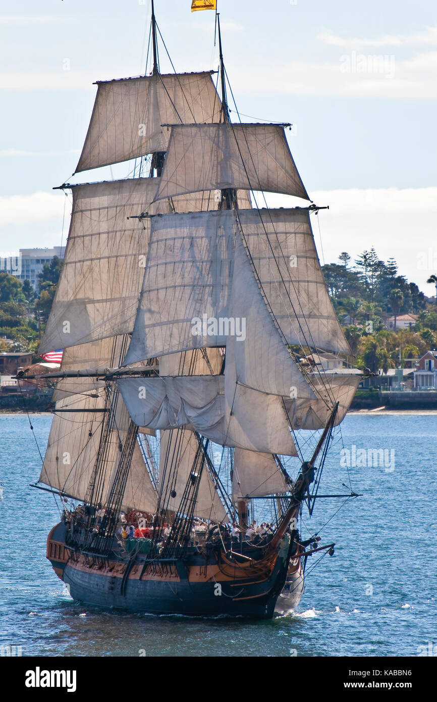 Tall Sailing Ship HMS Surprise, on San Diego Bay, CA US, is a ...