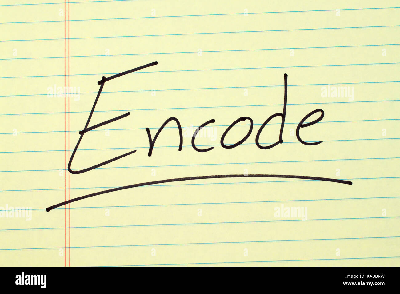 The word "Encode" underlined on a yellow legal pad Stock Photo - Alamy