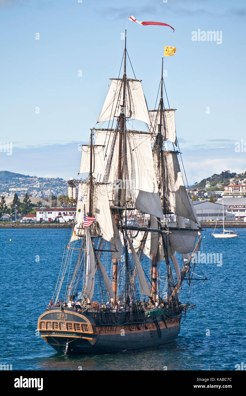 Tall Sailing Ship HMS Surprise, on San Diego Bay, CA US, is a ...
