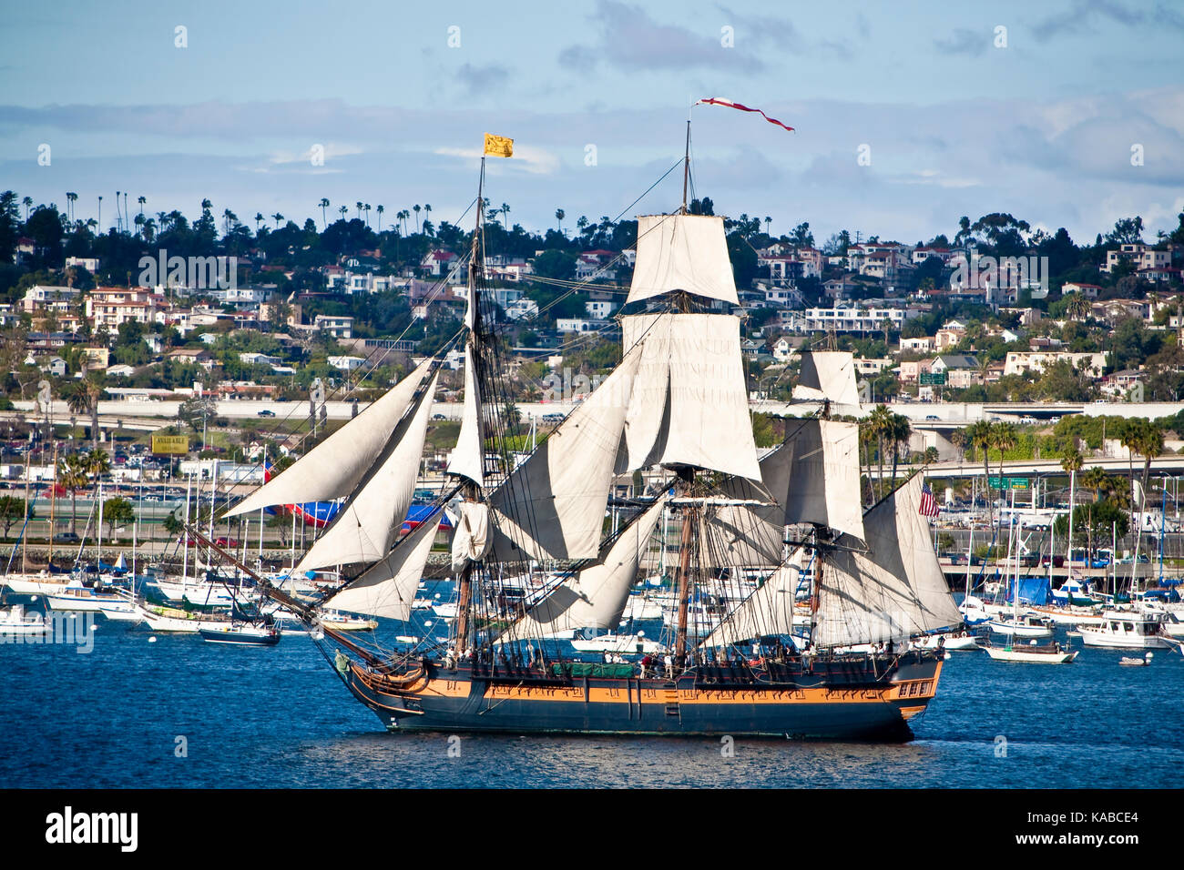 Tall Sailing Ship HMS Surprise, on San Diego Bay, CA US, is a ...