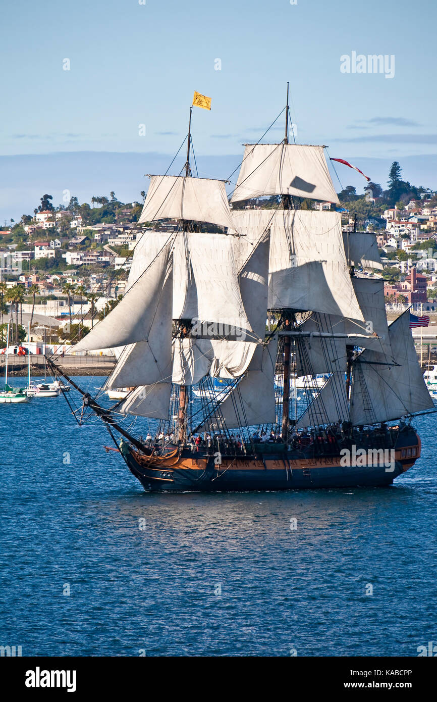 Tall Sailing Ship HMS Surprise, on San Diego Bay, CA US, is a ...