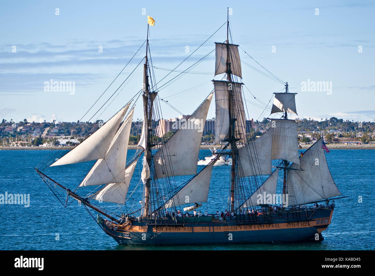 Tall Sailing Ship HMS Surprise, on San Diego Bay, CA US, is a ...