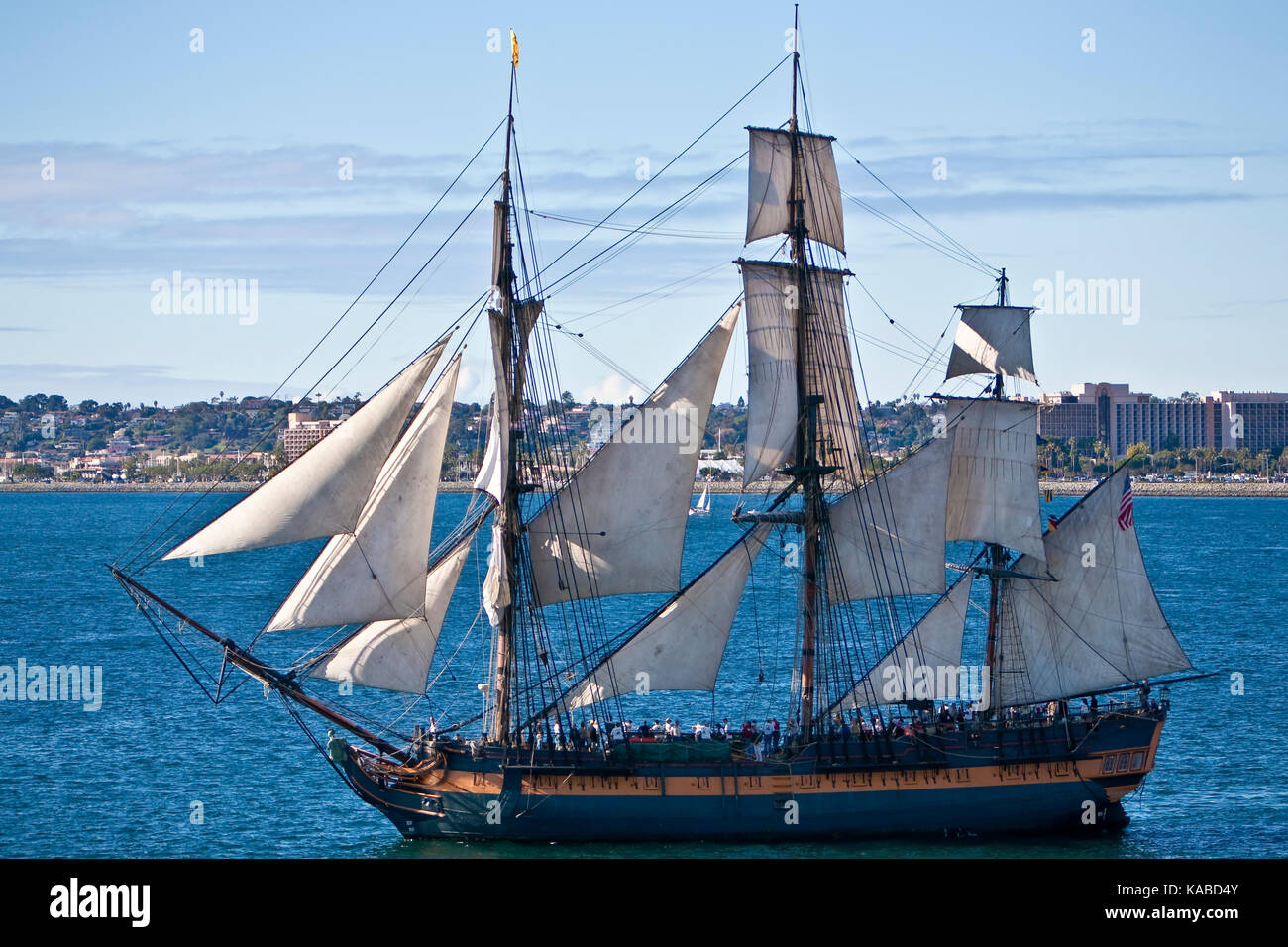 Tall Sailing Ship HMS Surprise, on San Diego Bay, CA US, is a ...