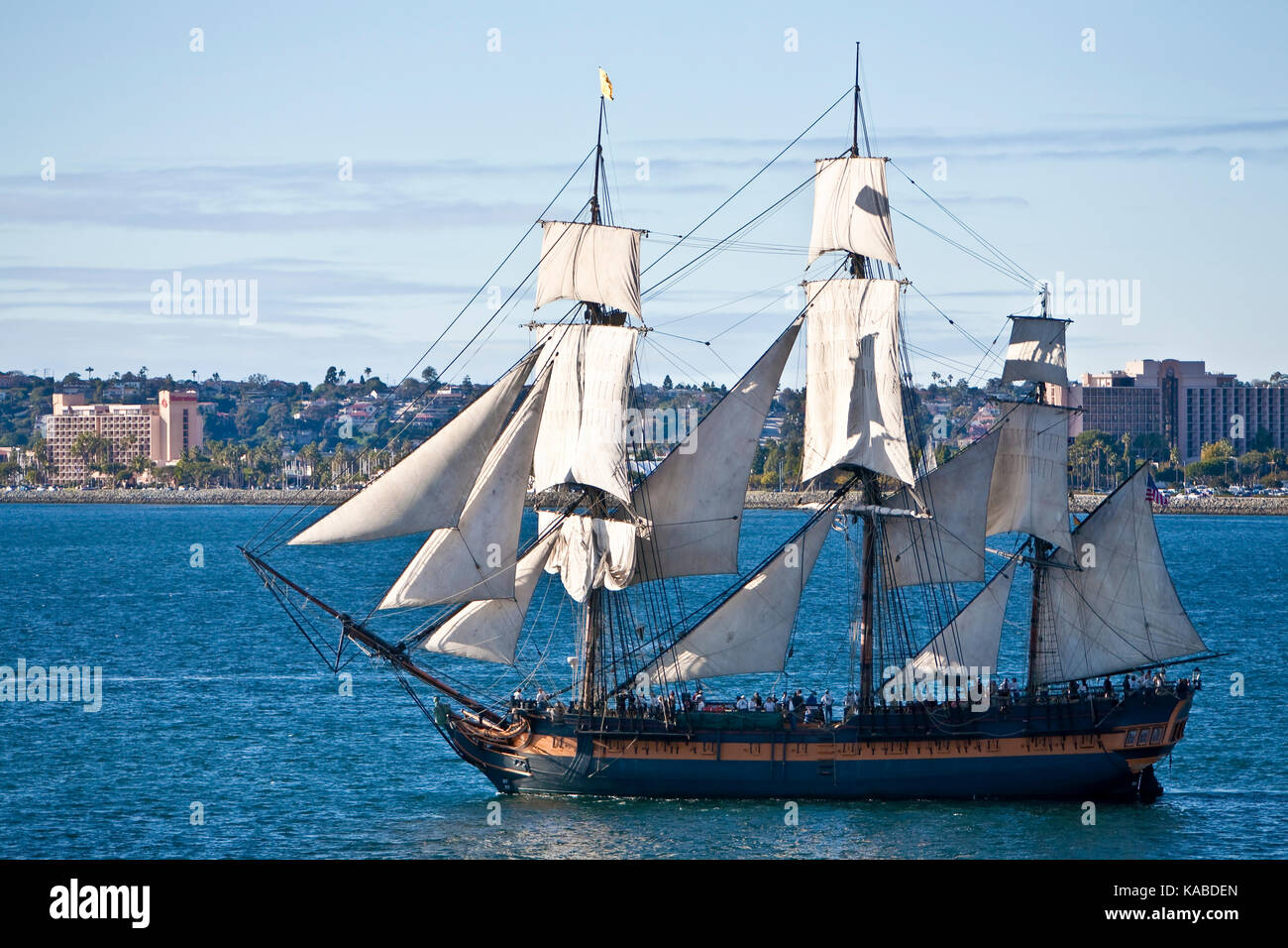Tall Sailing Ship HMS Surprise, on San Diego Bay, CA US, is a ...